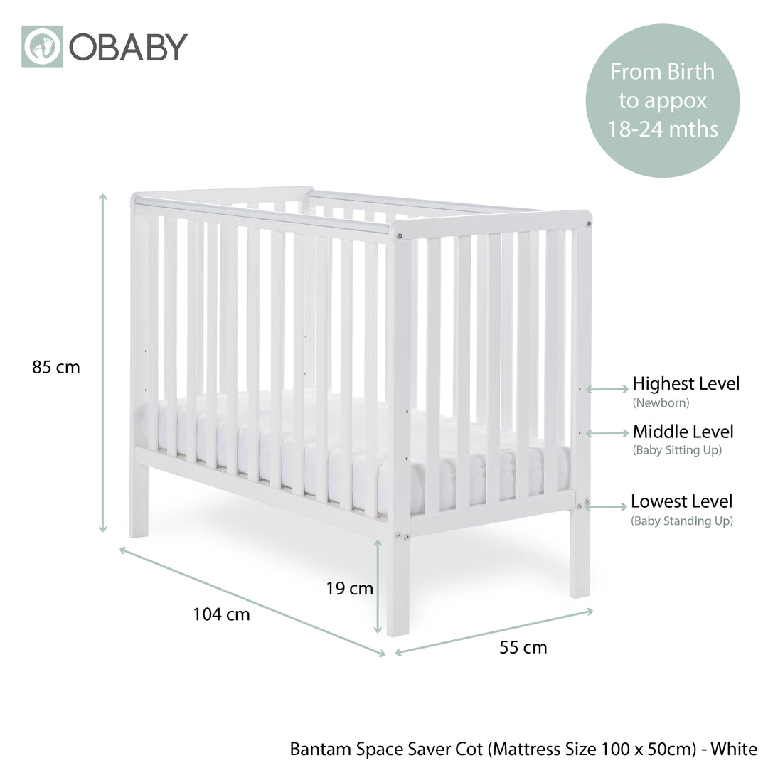 Bantam Space Saver Cot - White – Obaby