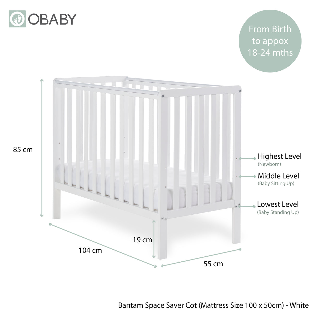 Bantam Space Saver Cot - White – Obaby